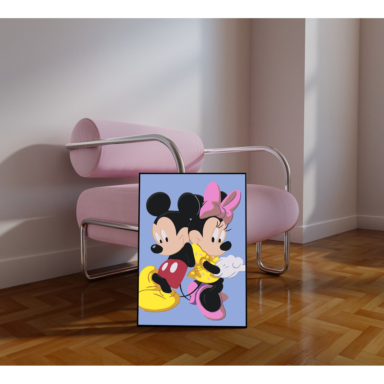 Set pictura pe numere Mickey si Minnie Mouse 3553, panza bumbac pe rama ...