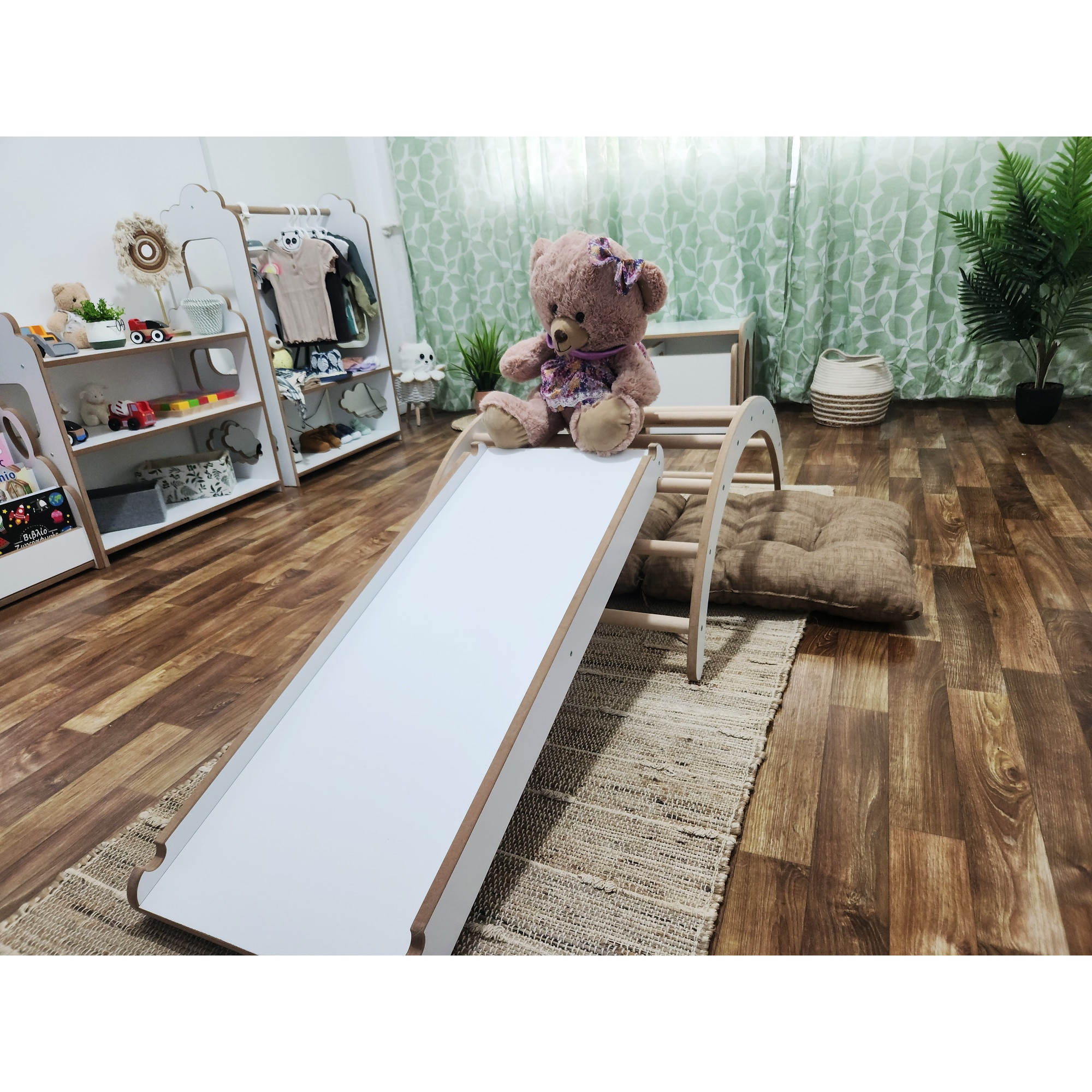 Semicerc Pikler, rampa/ tobogan si perna bej, tip montessori - eMAG.ro