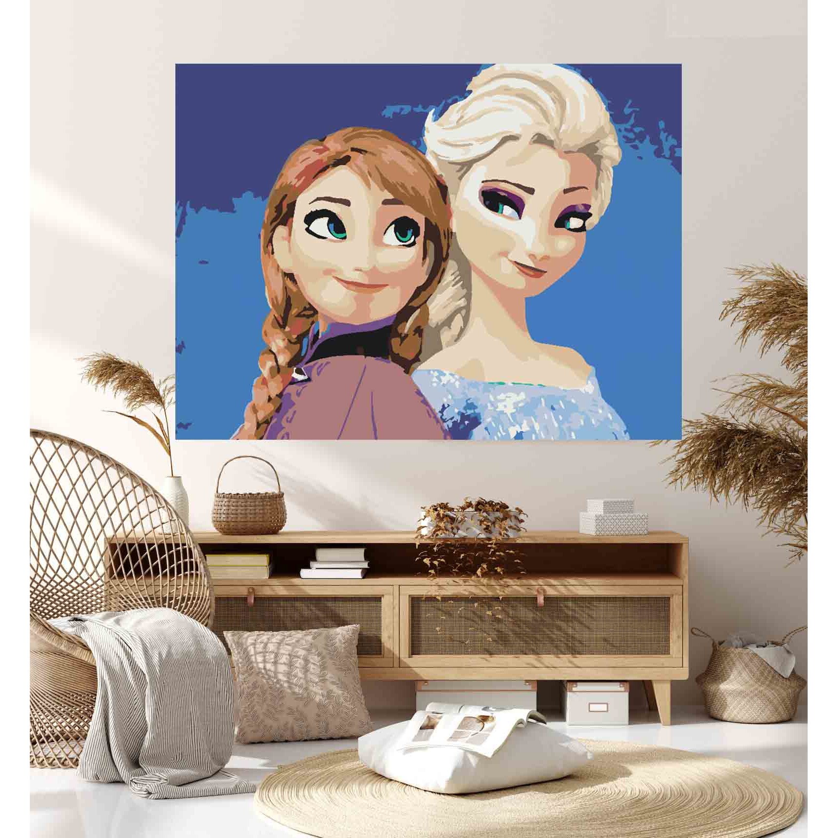 Set pictura pe numere Elsa si Anna Frozen 3562, panza bumbac pe rama ...