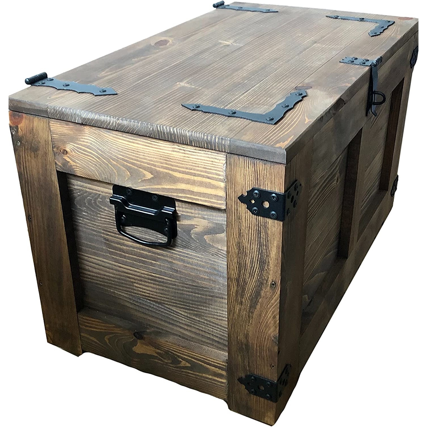 Cufar rustic din lemn cu elemente metalice, Weeco, Pe roti, 80 x 45 x ...