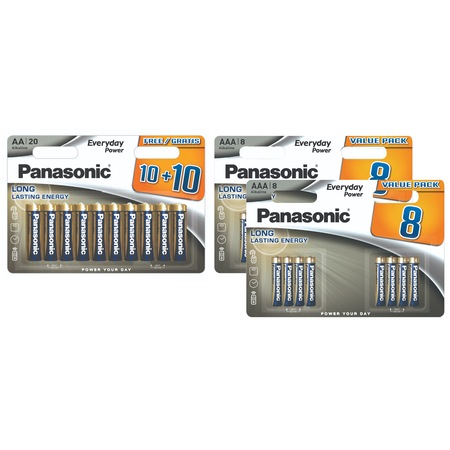 Set Baterii Panasonic Alcaline AA, LR6 20 bucati si AAA, LR3 16 bucati ...