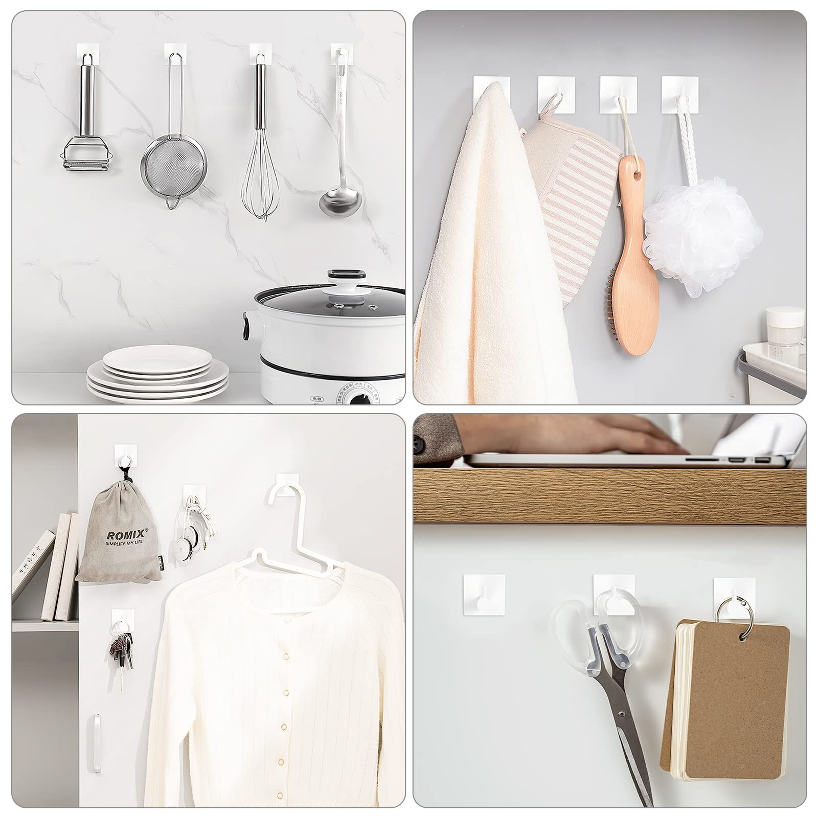 Set 4 carlige adezive, Roffie, Otel inoxidabil, Alb - eMAG.ro