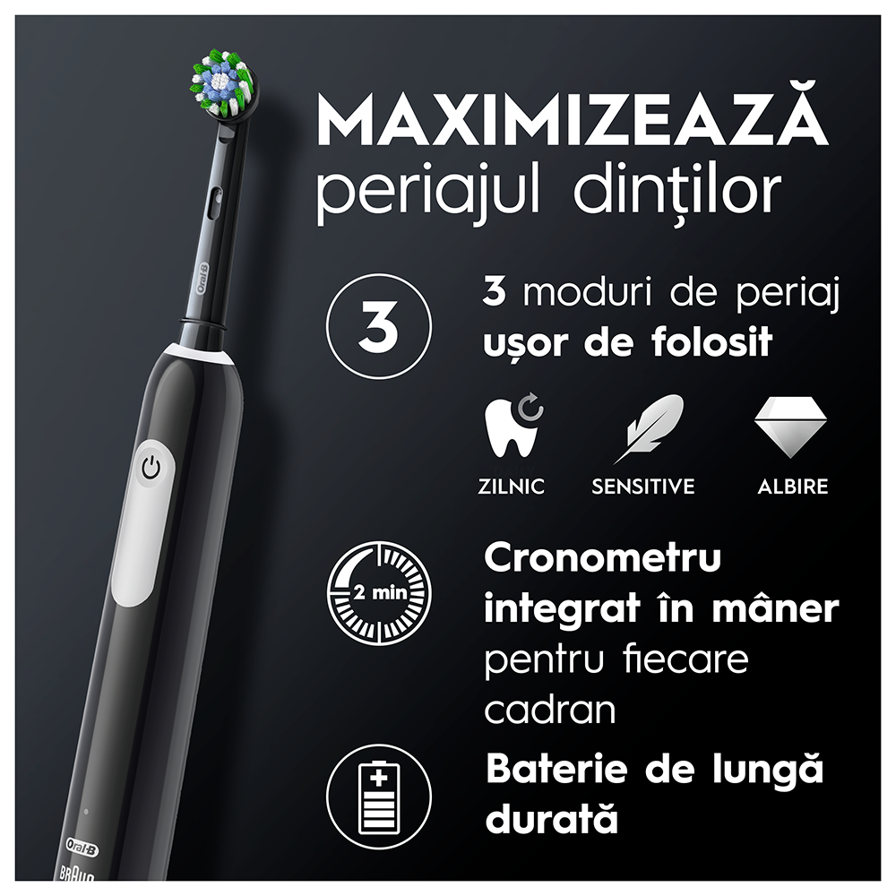Periuta de dinti electrica Oral-B Pro 1, Curatare 3D, 3 programe, 1 ...