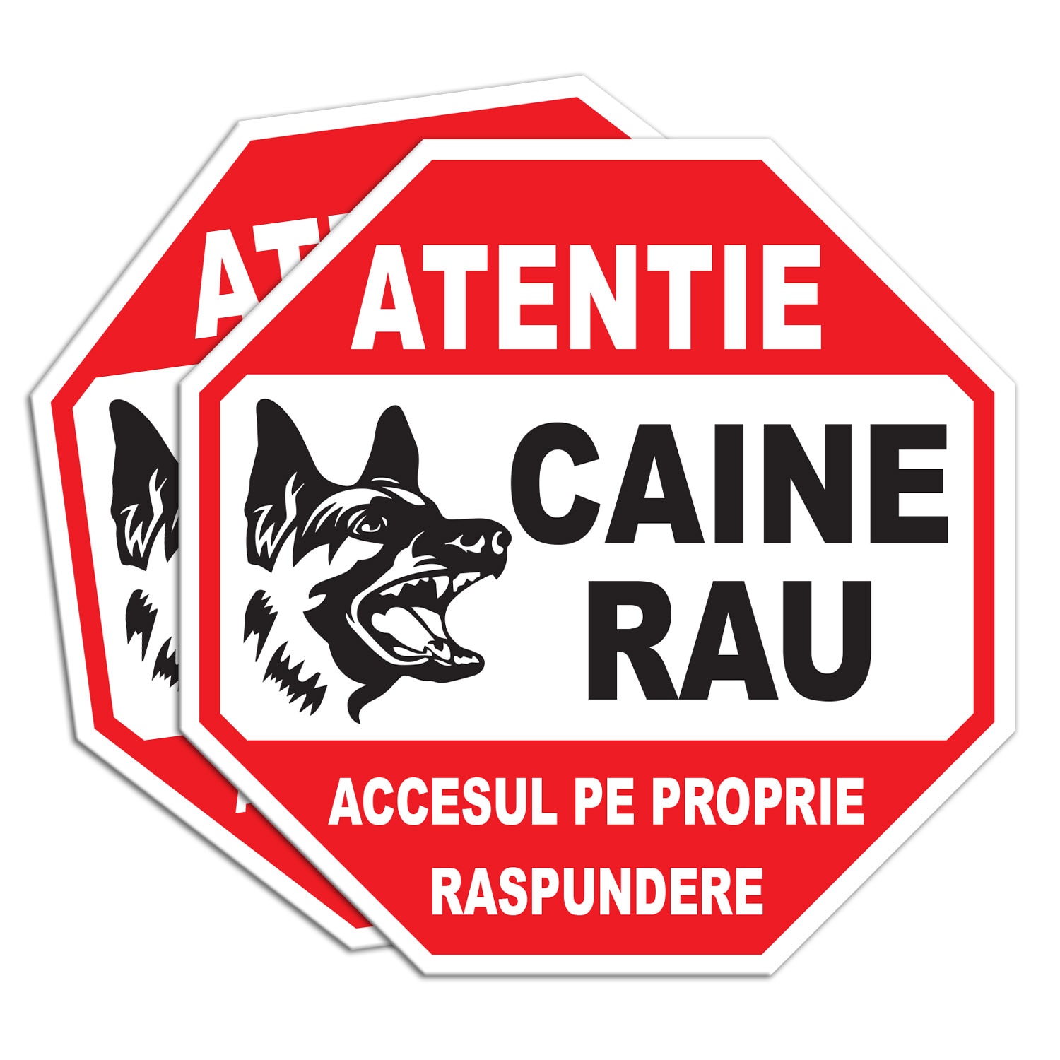 Set 2 indicatoare avertizare Caine Rau, Stickermania, placa pvc grosime ...