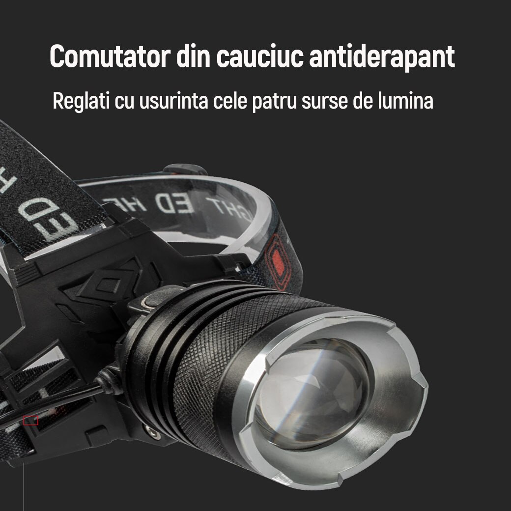 Lanterna LED montata pe cap, YWX, 4 moduri surse de lumina, Acumulator ...