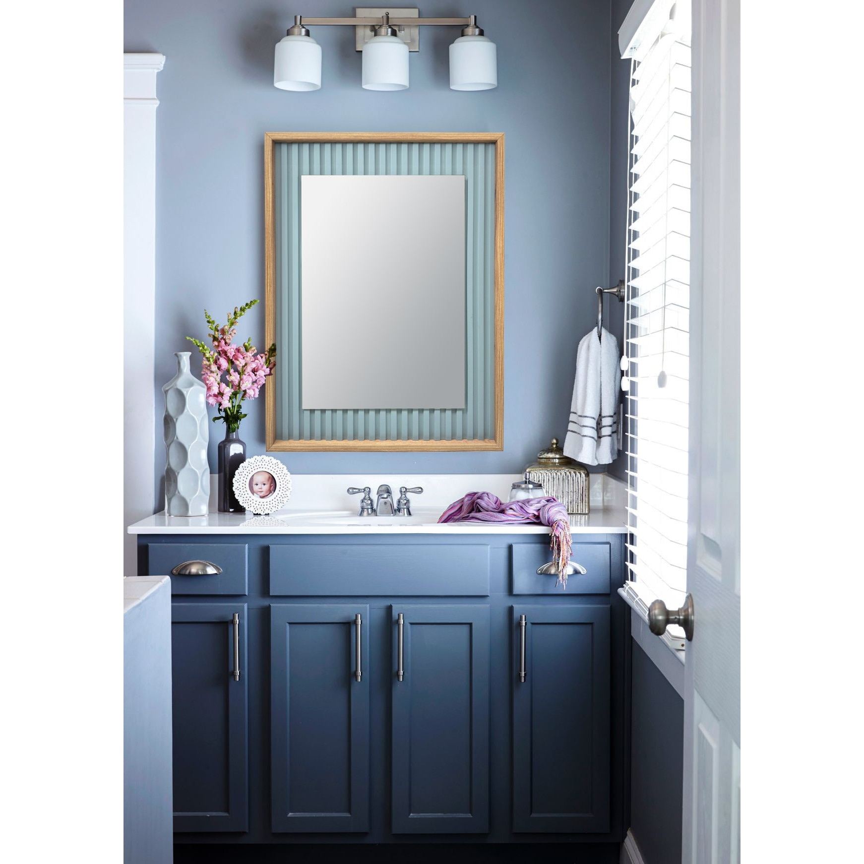 Oglinda de perete cu Riflaj, MDF si Pal, 80 x 60 cm, Mint Turquoise ...