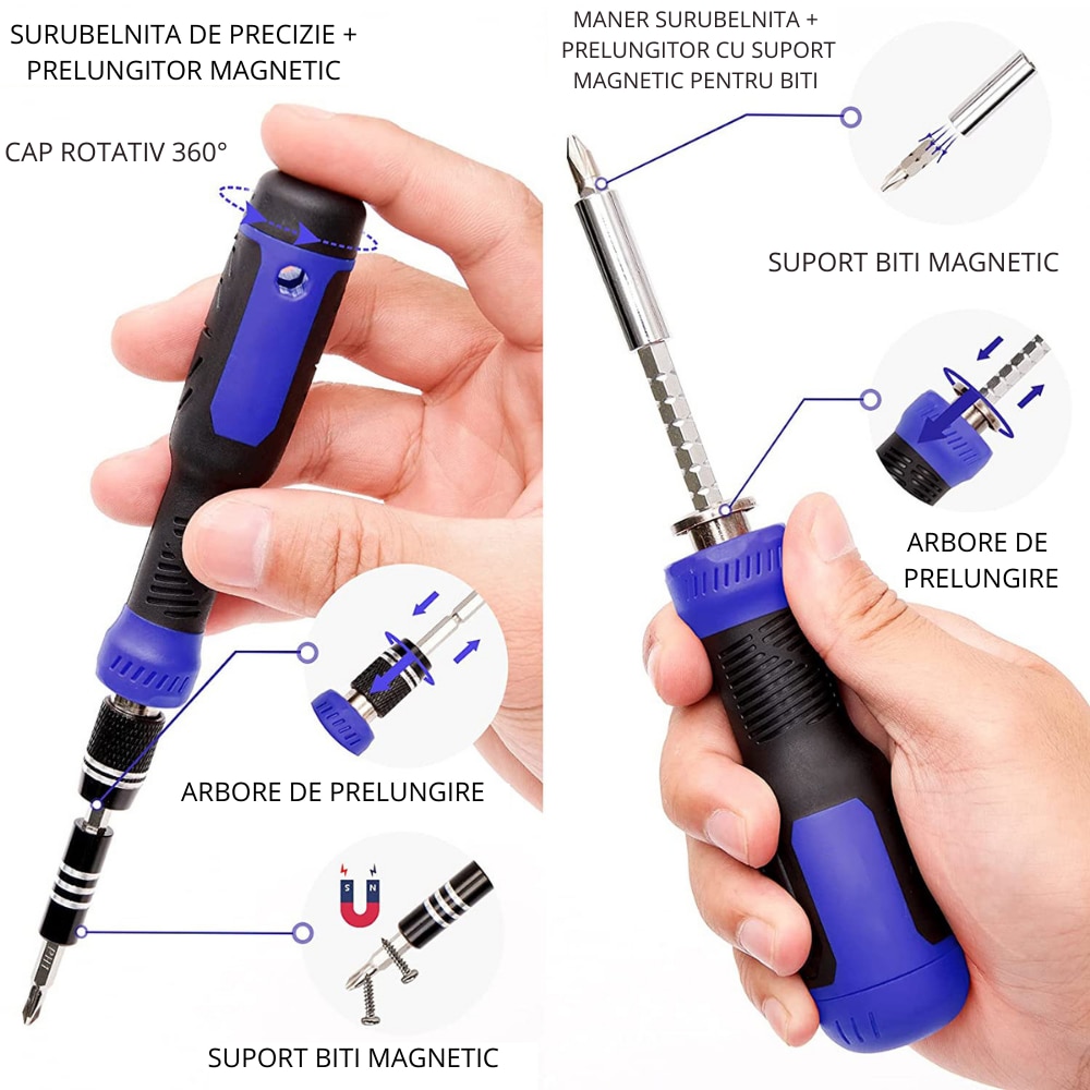 Set doua surubelnite de precizie, extensibile 190 in 1, kit complet ...