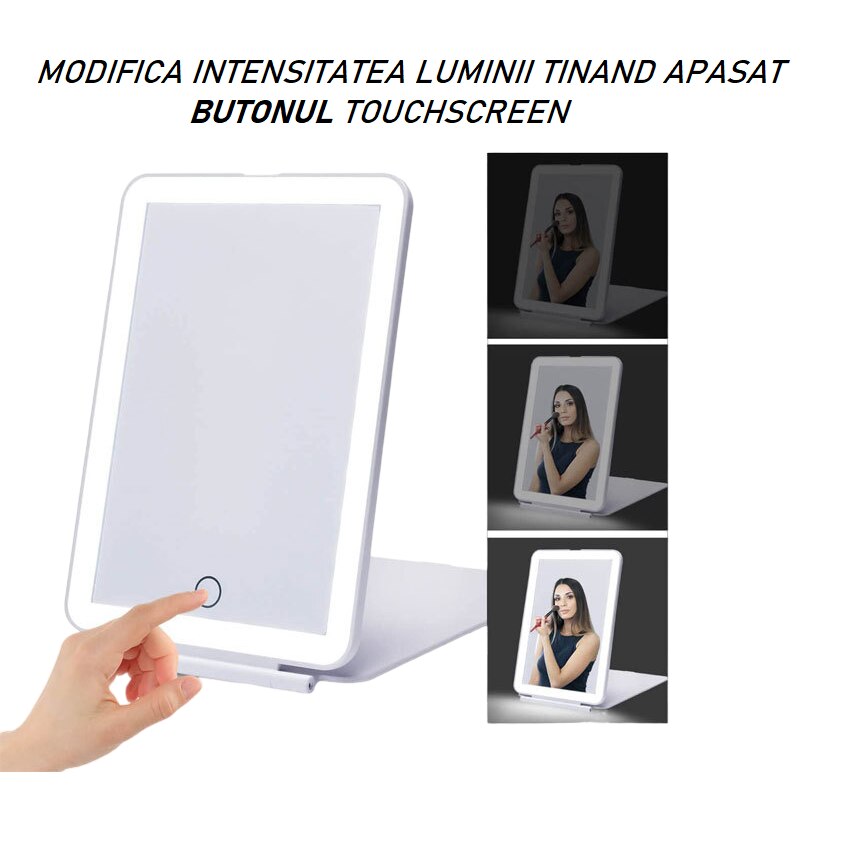 Oglinda cosmetica cu LED, Portabila, 3 moduri de luminare, intensitate ...