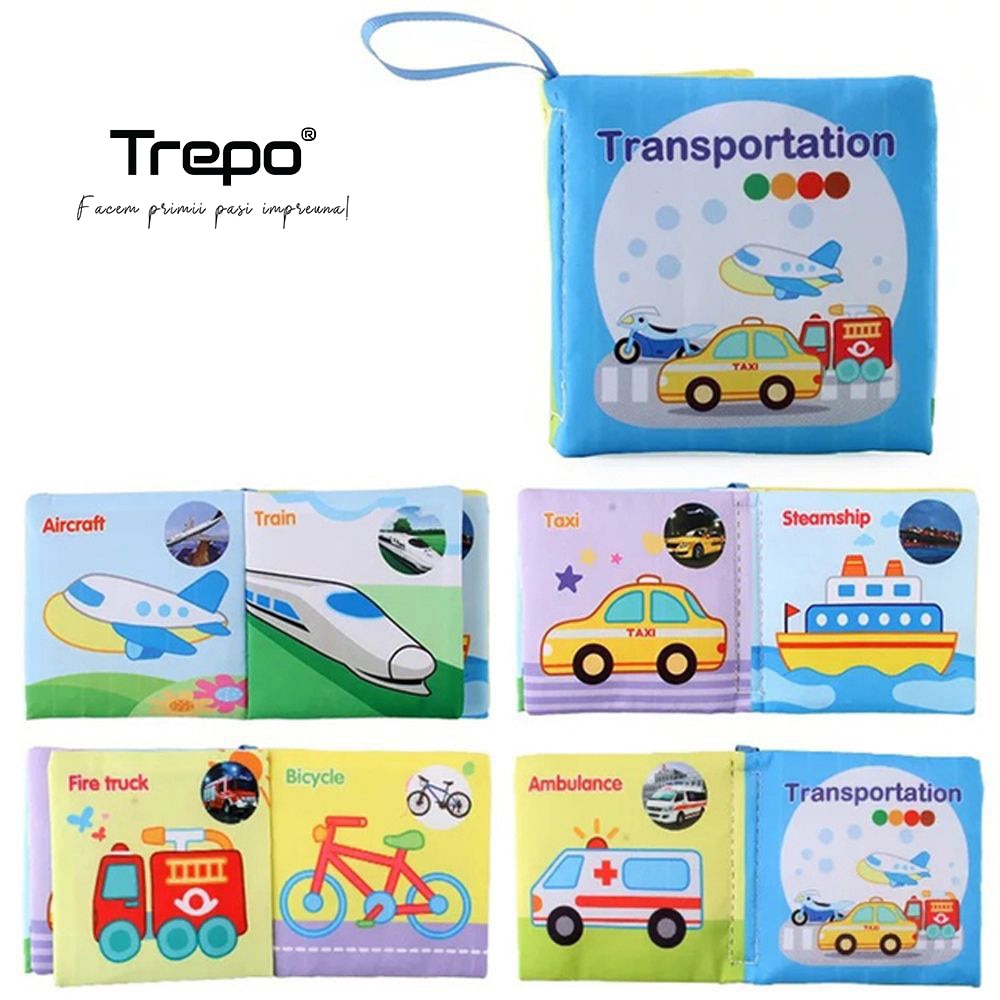 Set 8 Carti Senzoriale Textile pentru Bebelusi TREPO, Educationale si Fosnitoare cu Animale ...