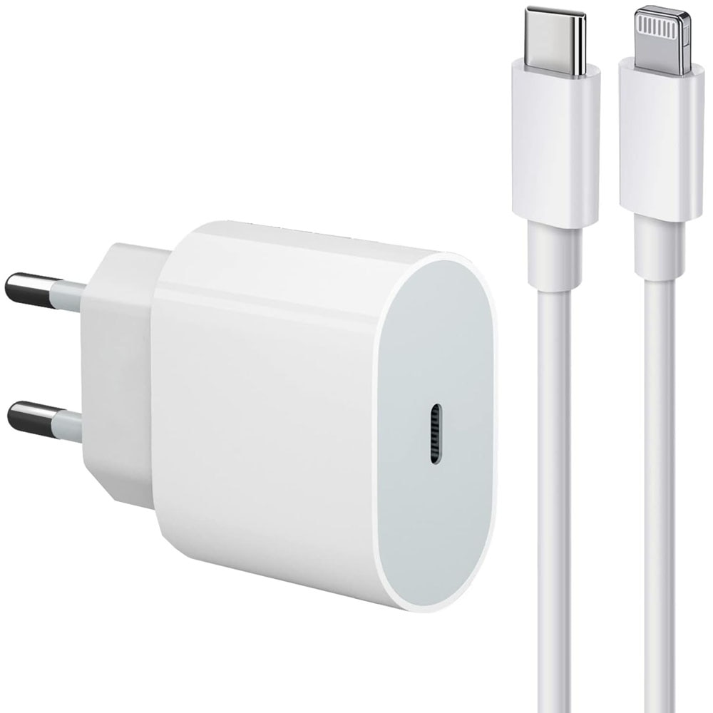 Set Incarcator si cablu de date, 20 W, 1 m, Type-C-Lightning, Alb - eMAG.ro