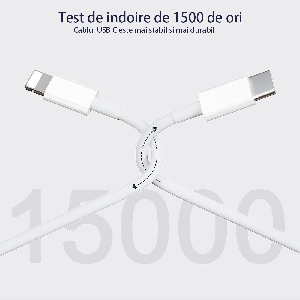 Set Incarcator si cablu de date, 20 W, 1 m, Type-C-Lightning, Alb - eMAG.ro