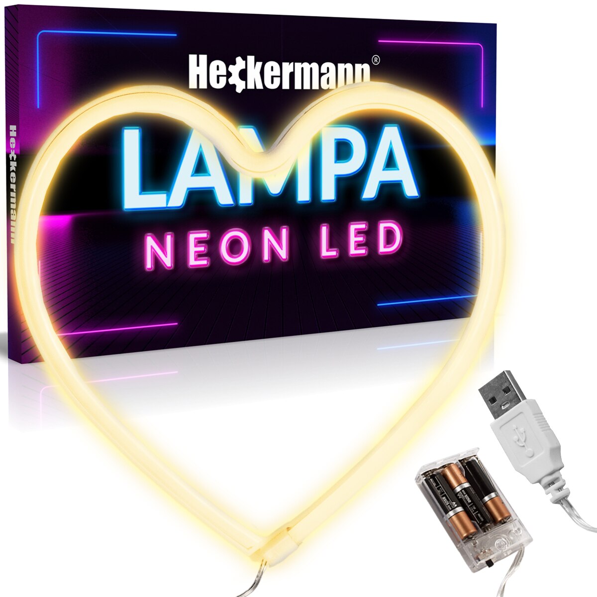 Lampa decorativa neon Heckermann, Inima, LED, 10W, USB - eMAG.ro