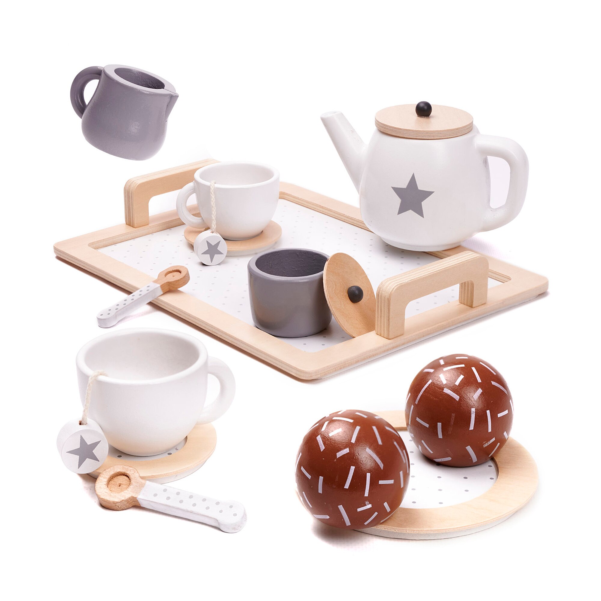 Set Ceai Copii Din Lemn GINGER HOME, cu Accesorii, Alb, Gri - eMAG.ro
