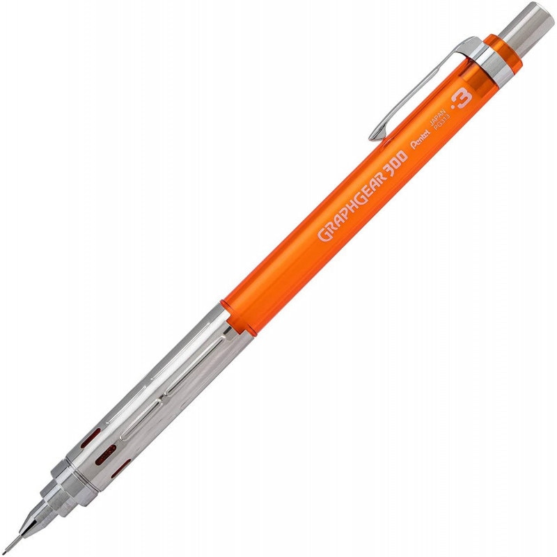 Механичен молив, Pentel Graphgear 300, HB, 0.3 мм, оранжев/сребрист ...