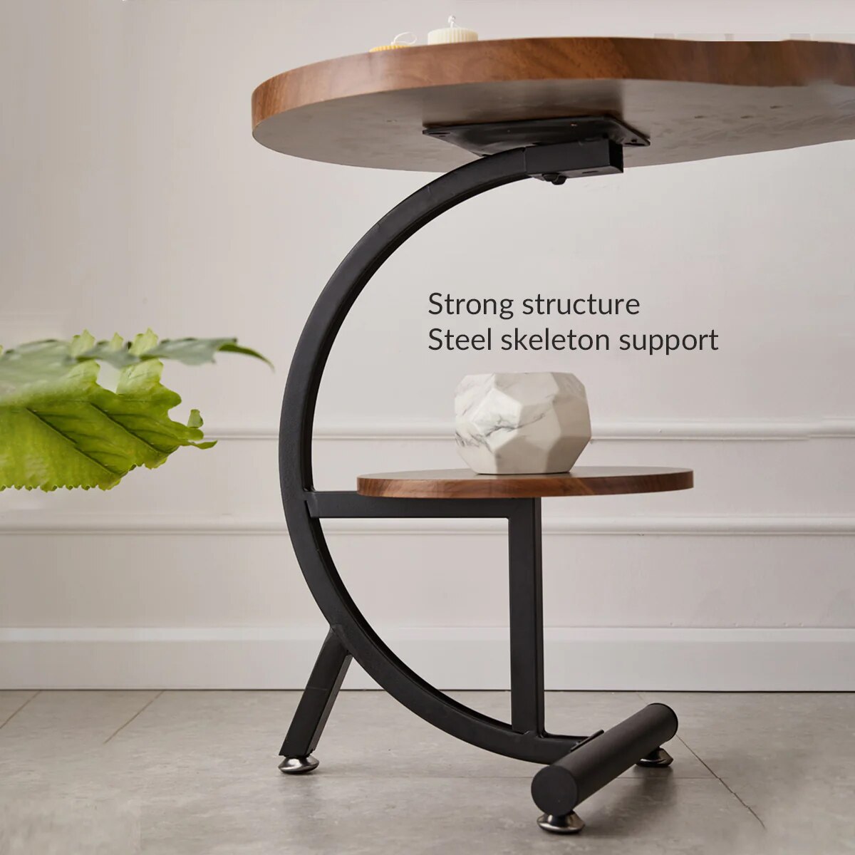 Masuta cafea rotunda, awwaline, lemn, maro, C-Shaped, 2 nivele, 40 x 40 ...