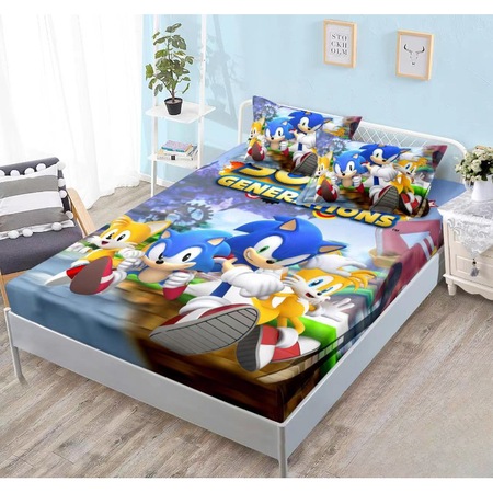 Set 3 piese Lenjerie de pat Sonic the Hedgehog 3D din bumbac, 2 ...