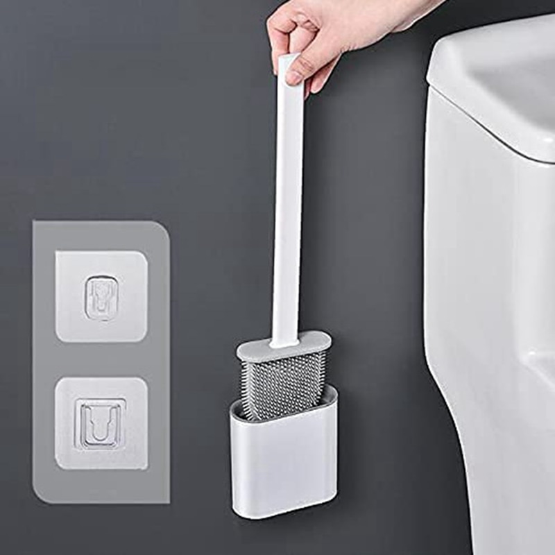 Perie WC din Silcon cu Suport Autoadeziv pe Perete si Cap Flexibil ...