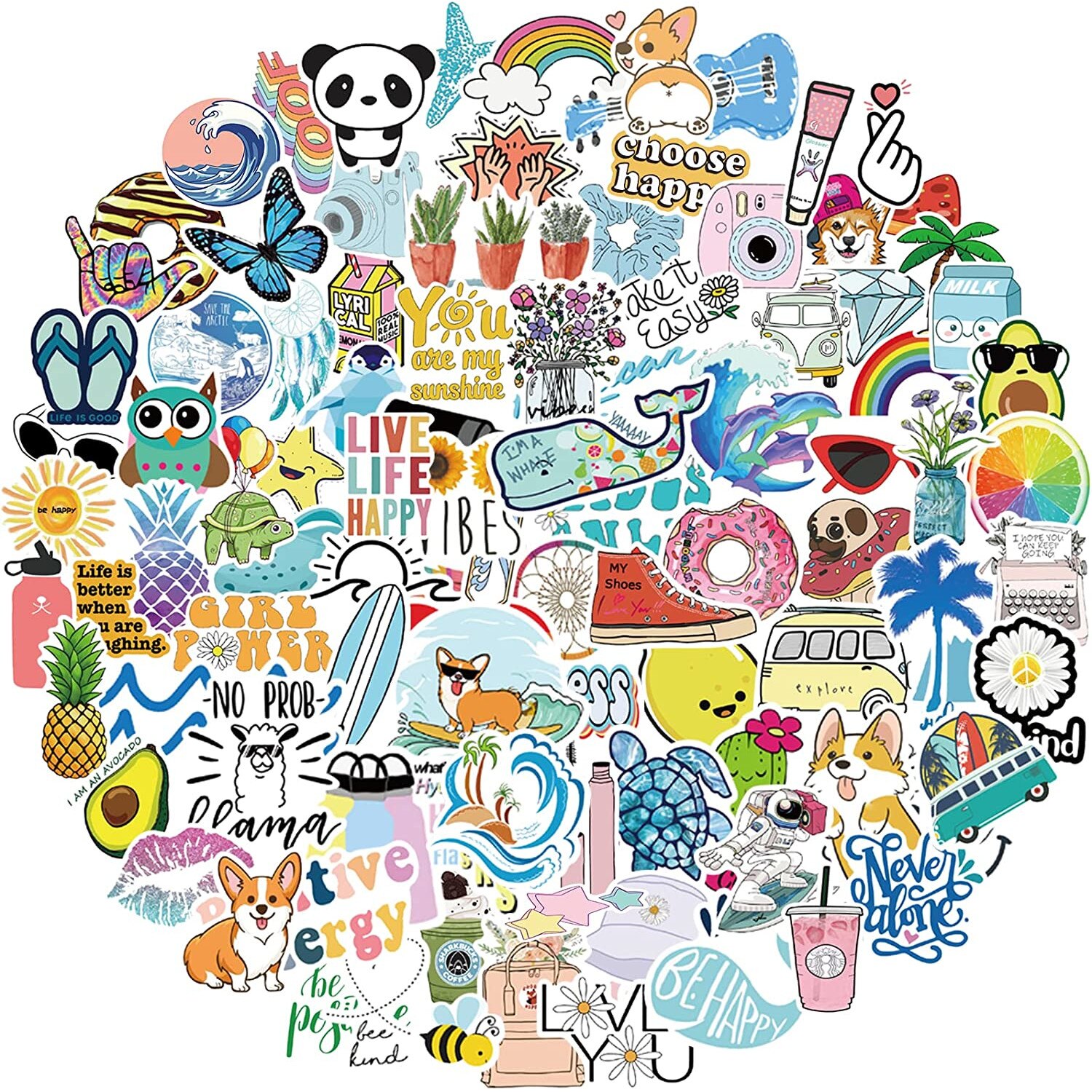 Set 100 stickere decorative, Vinil, Multicolor - eMAG.ro