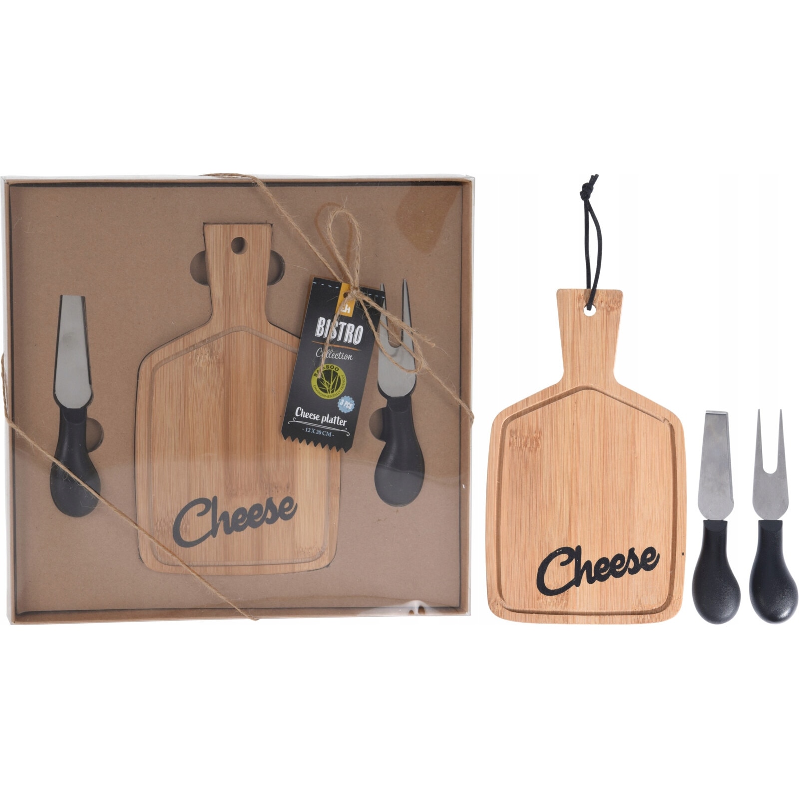 Set platou de branza cu cutite, Koopman, Bambus/Inox, Multicolor - eMAG.ro