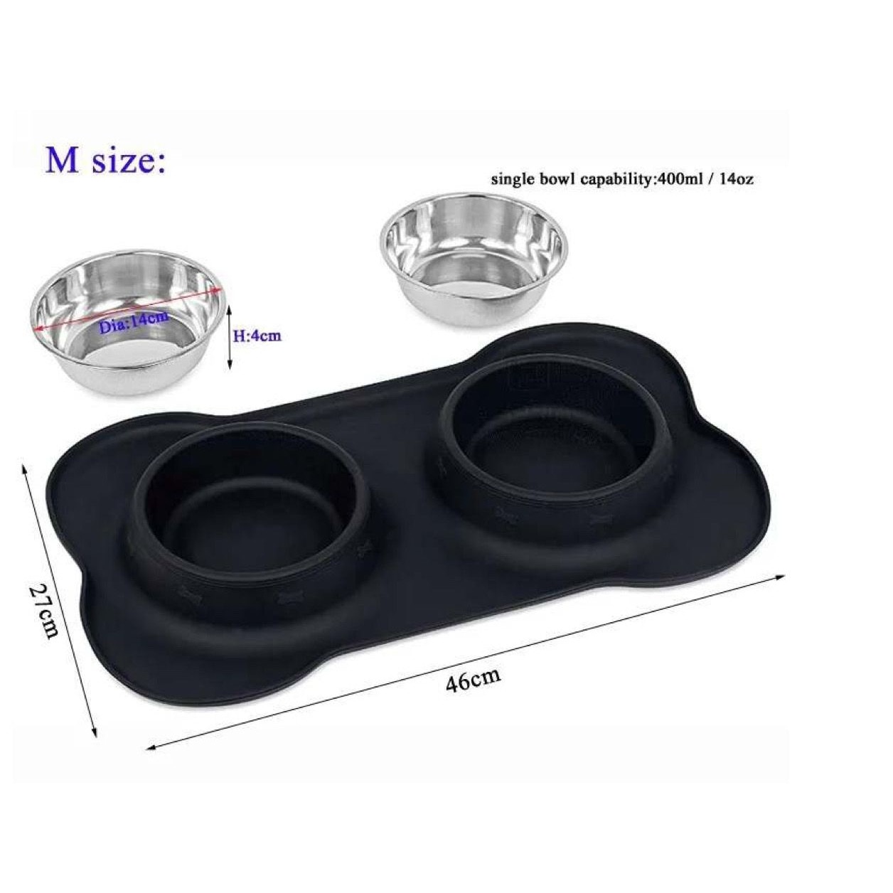 Set de 2 castroane cu suport din silicon antiderapant, negru, pentru ...