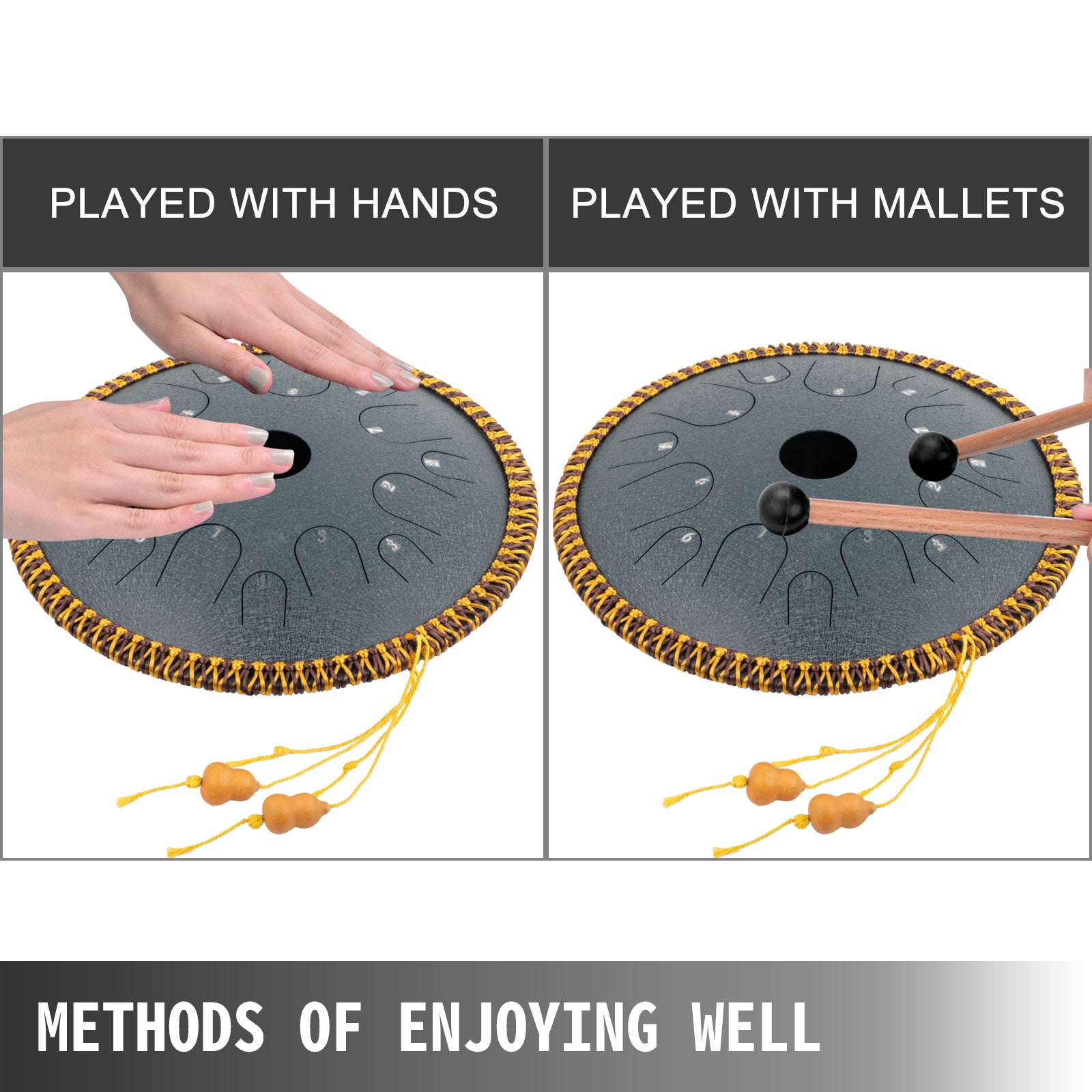 Instrument de percutie de mana Steel Tongue Drum, 14 Inch, cu geanta de ...