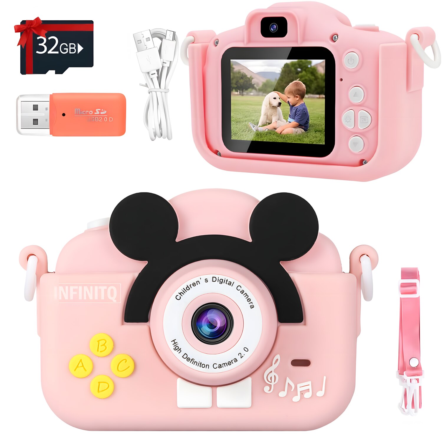 Camera Foto Digitala pentru Copii, Roz, 1080 HD, Ecran LCD 2 Inch ...
