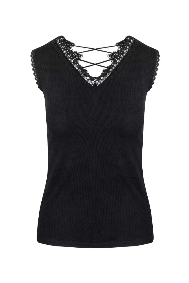 Top cu dantela Iza, One Size, Negru - eMAG.ro