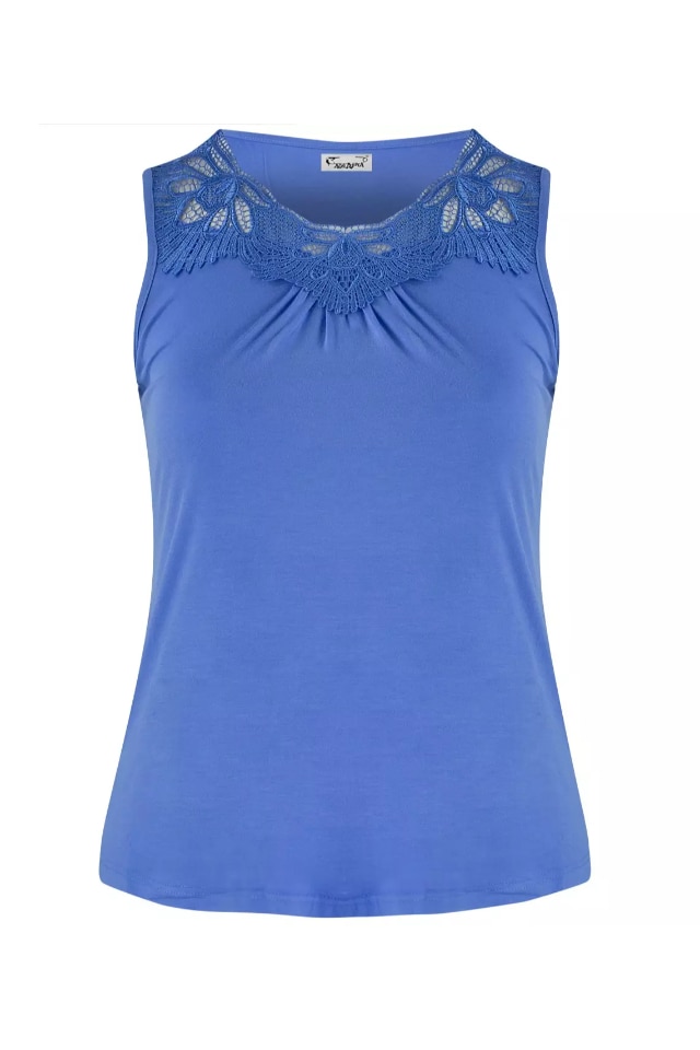 Top cu dantela Alina, 5XL/6XL, Albastru - eMAG.ro
