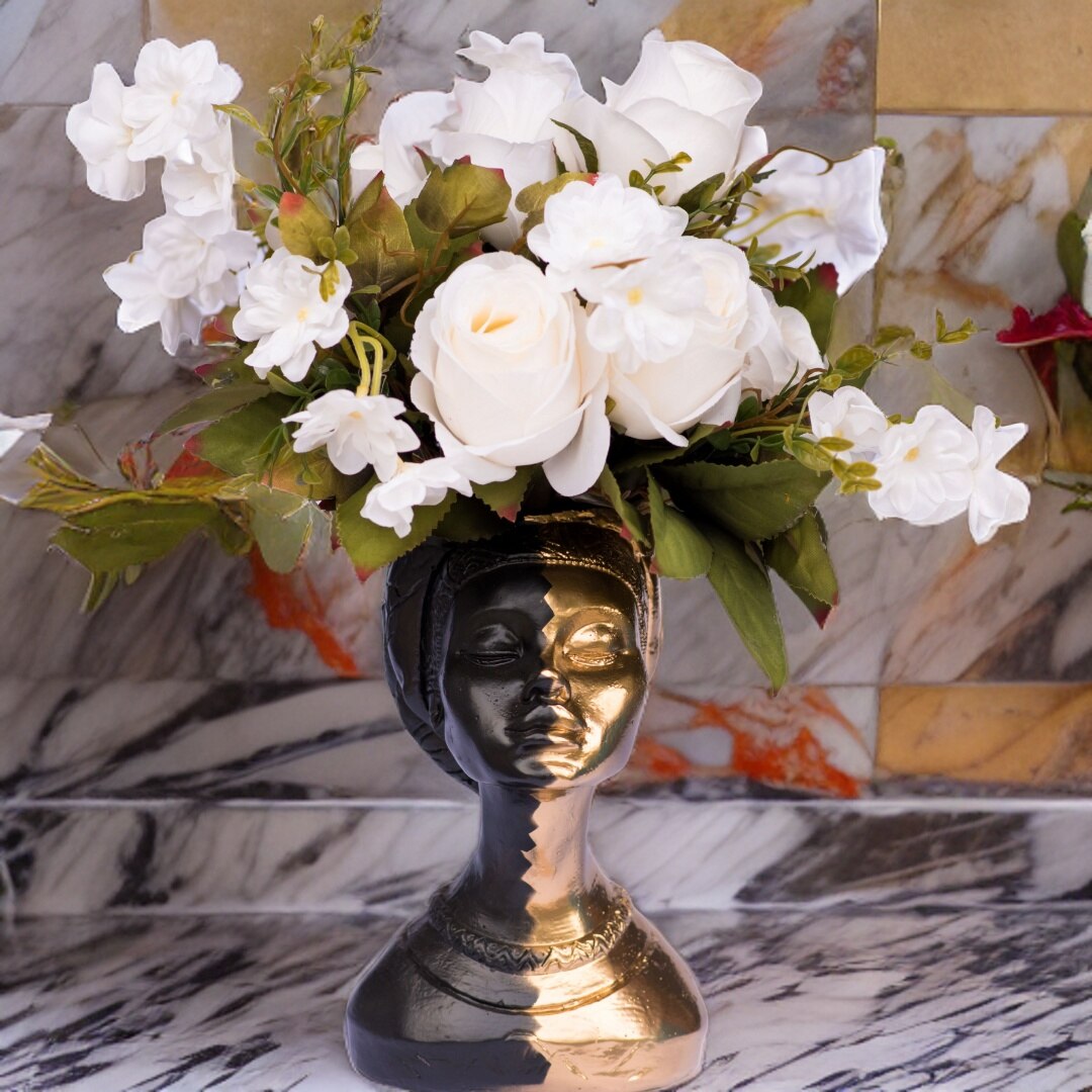 Vaza Printesa Africana, zig-zag negru-auriu, pentru interior, 24x18x14 ...