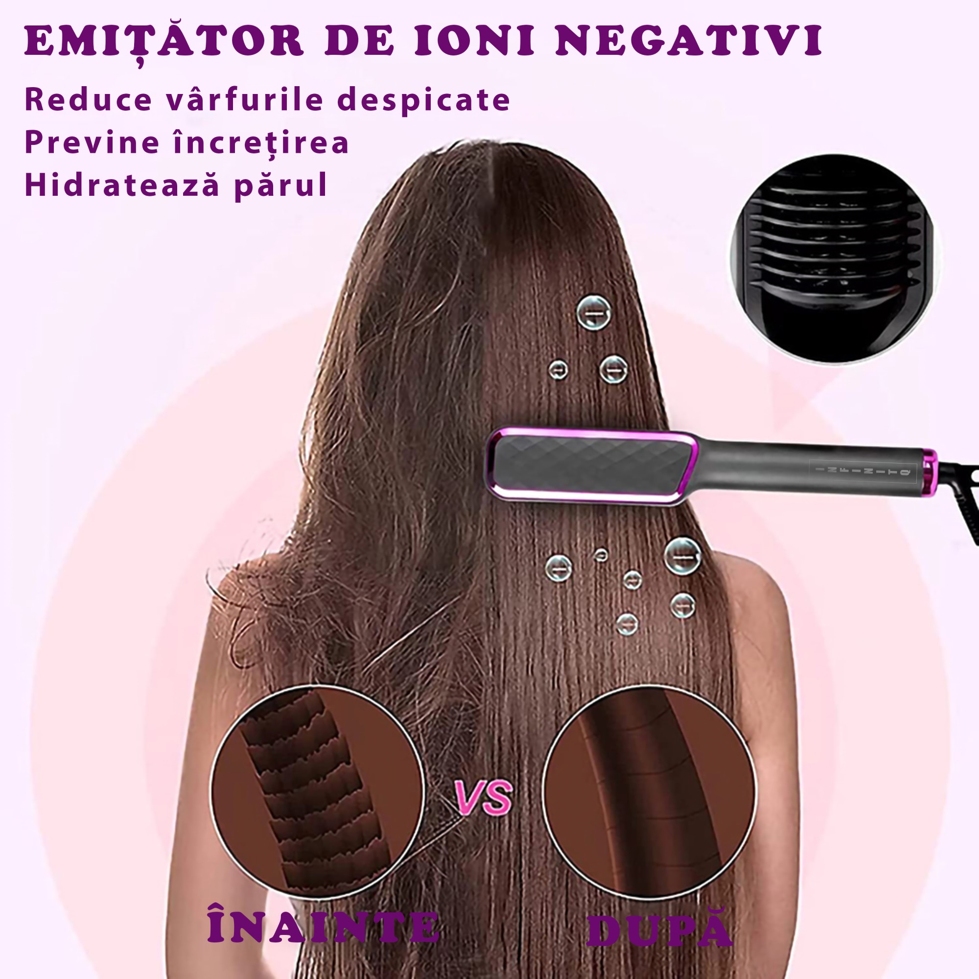 Perie de Indrepatat Parul, INFINITQ™, Pentru Par Cret, Lung, Scurt, 4 ...