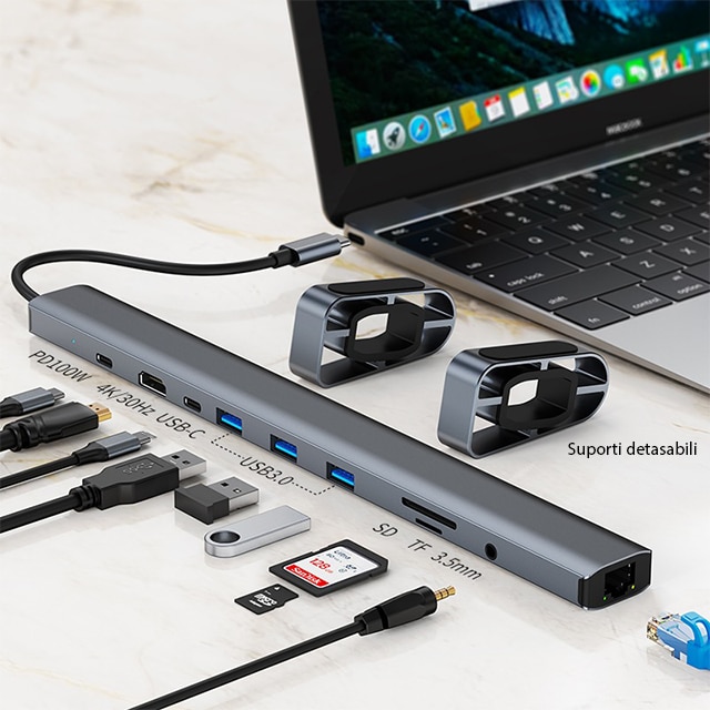 Adaptor Hub 10 in 1 tip Suport de Laptop cu Mufa de Intrare Type-C ...