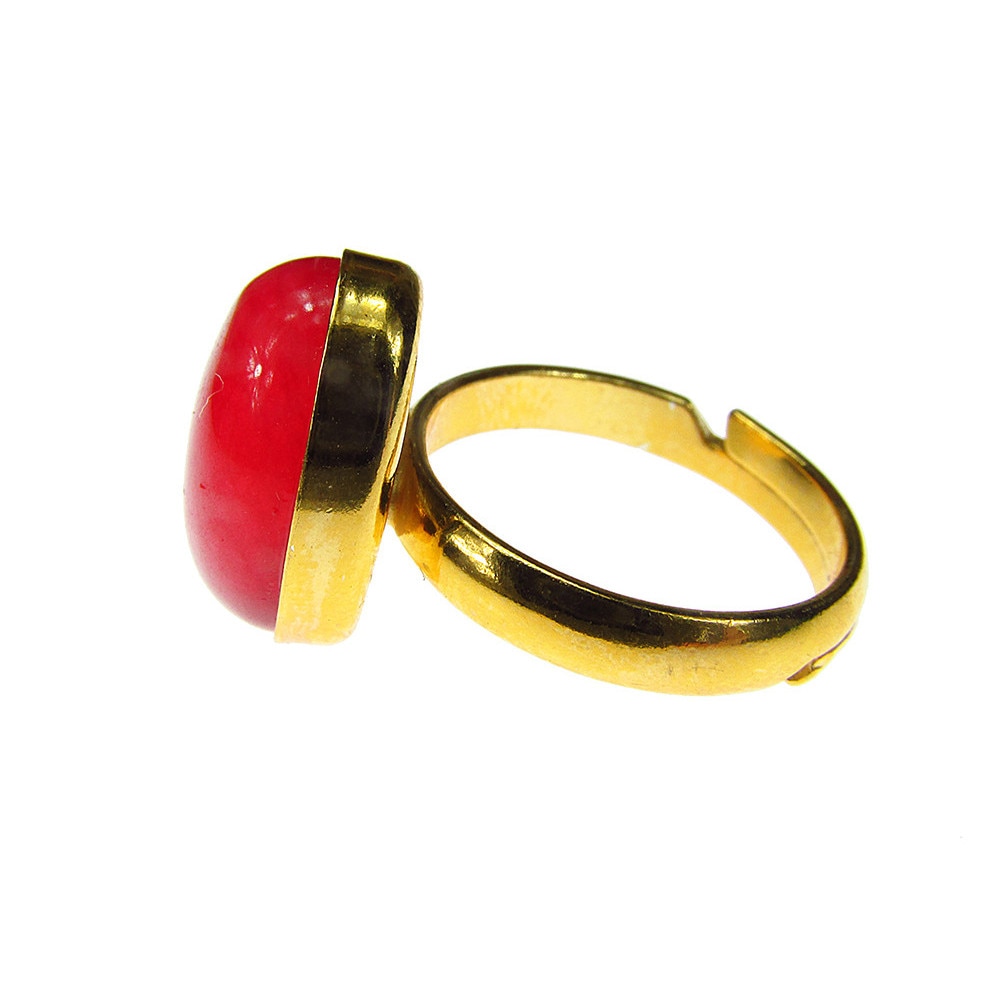 Inel argint reglabil placat cu aur cu agat rosu 14x10 MM, GlamBazaar ...