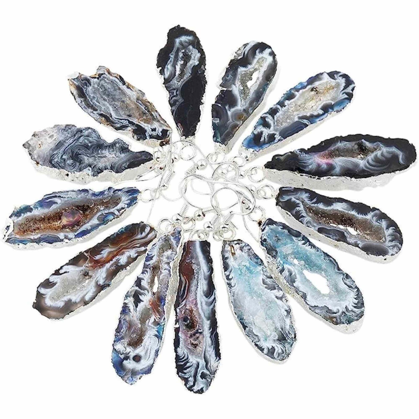 Cercei cu piatra semipretioasa naturala onyx negru forma geoda cu metal ...