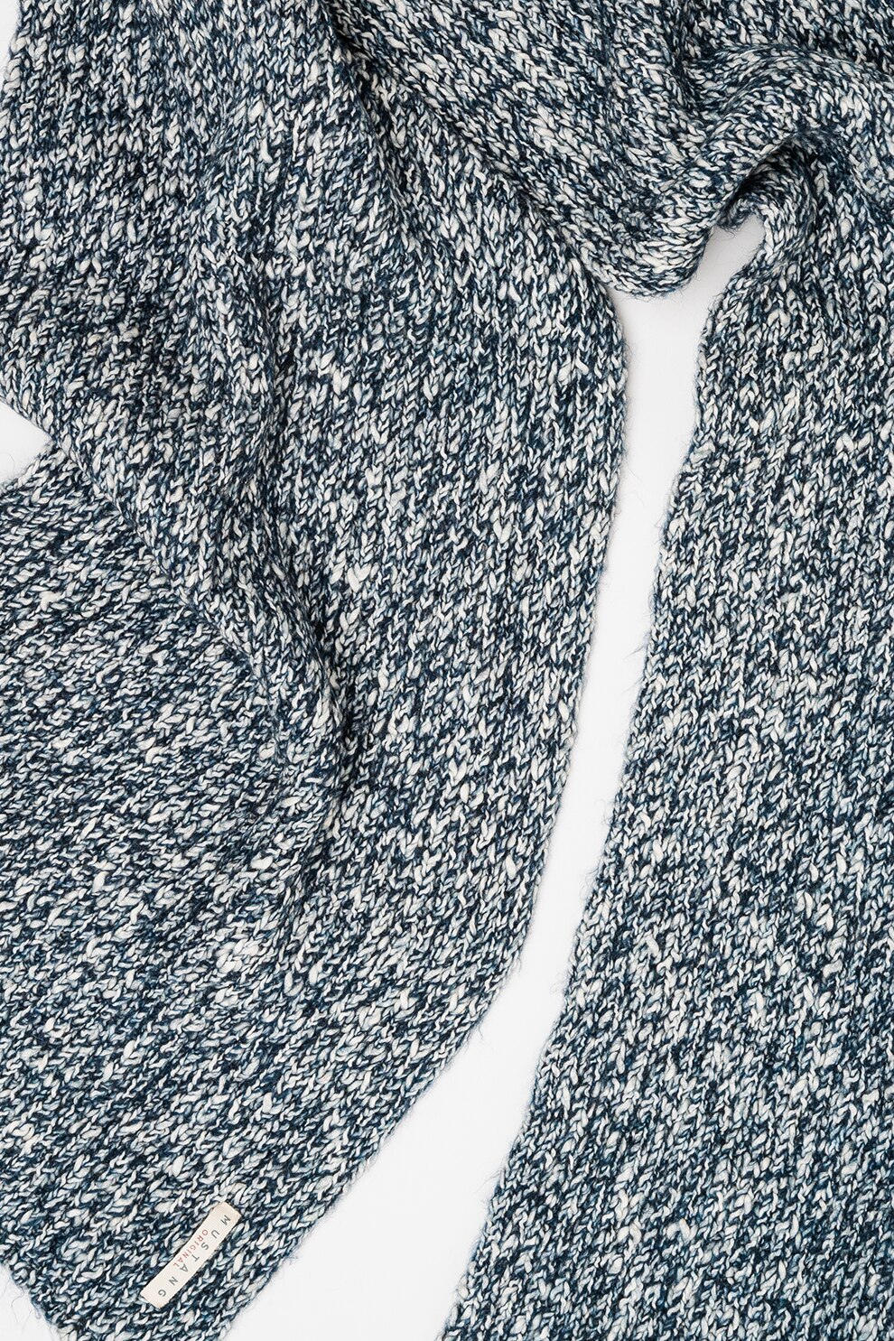 Mustang, Fular tricotat din amestec de bumbac Felix, Alb, Albastru ...