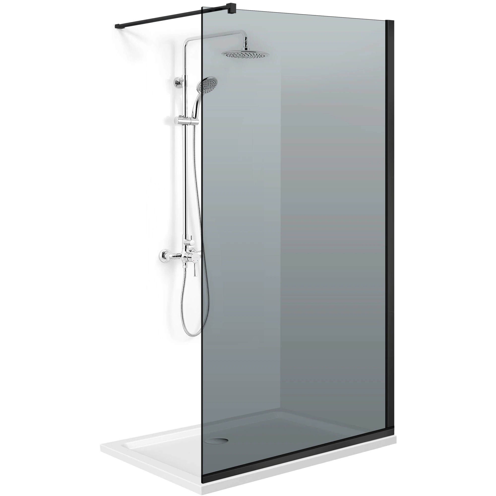 Paravan dus tip walk-in, Sticla Securizata Gri de 8mm, Accesorii ...