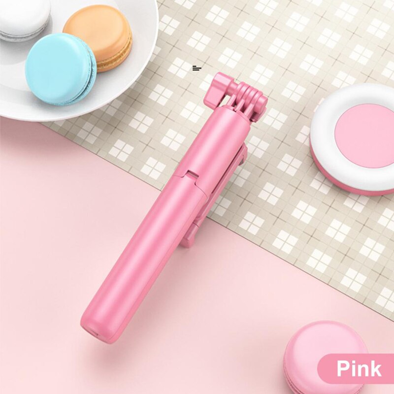 Selfie stick wireless cu trepied si 2 lumini tip inel LED, Roz - eMAG.ro