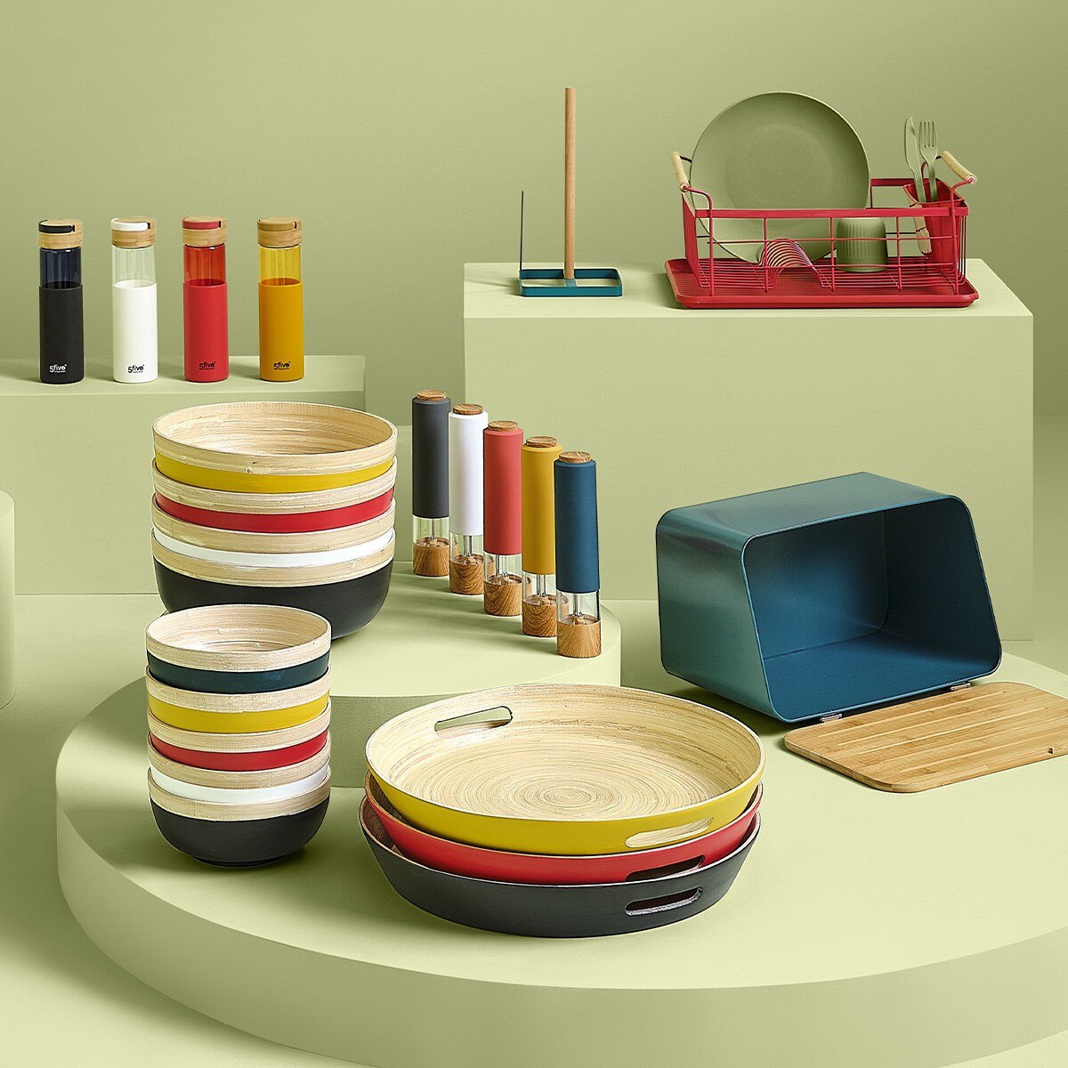 Bol, 5five Simply Smart, Bumbac, 1.5L, 20 cm, 8 cm, Bambus, Bej/Alb ...