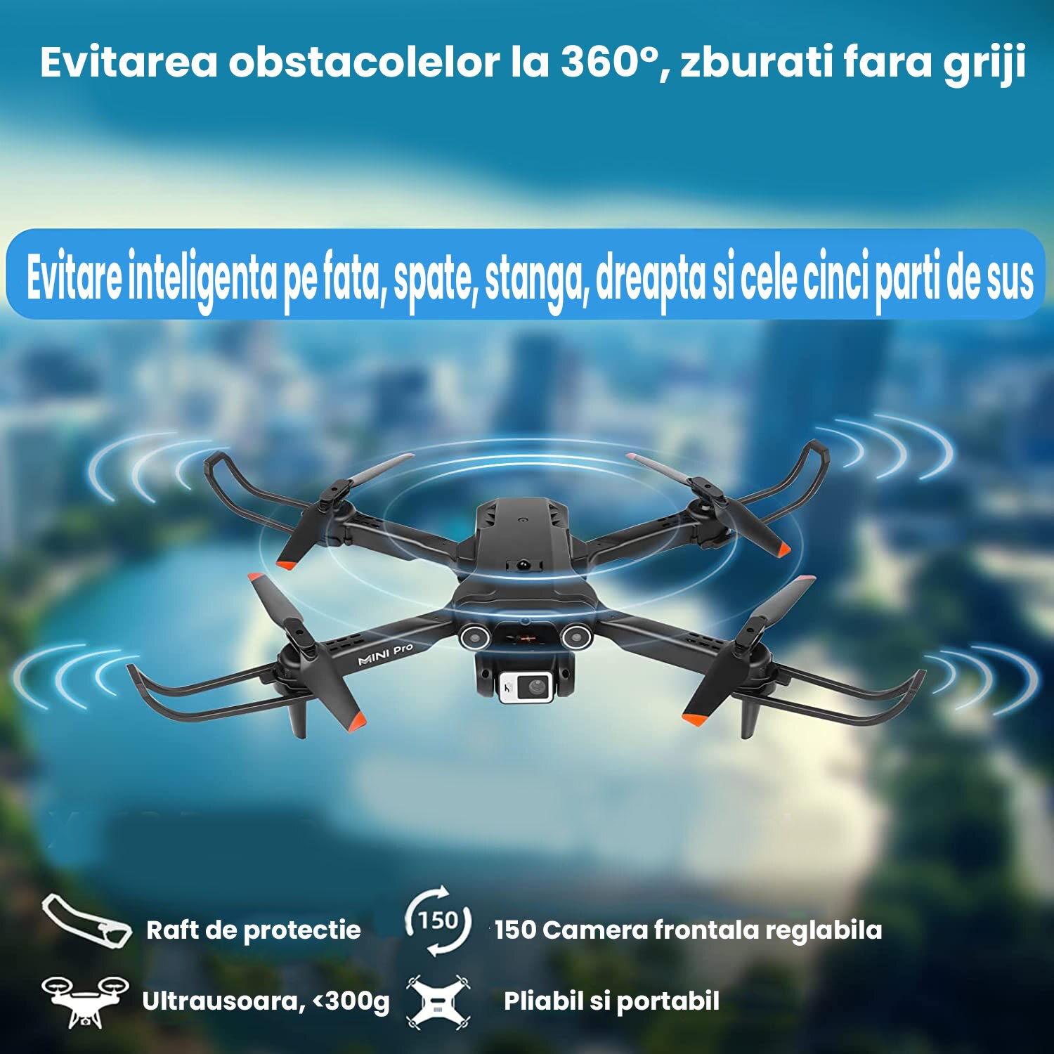 Drona pentru copii, Sundiguer, Camera Duala 4K HD, 2 x Baterie, Negru ...