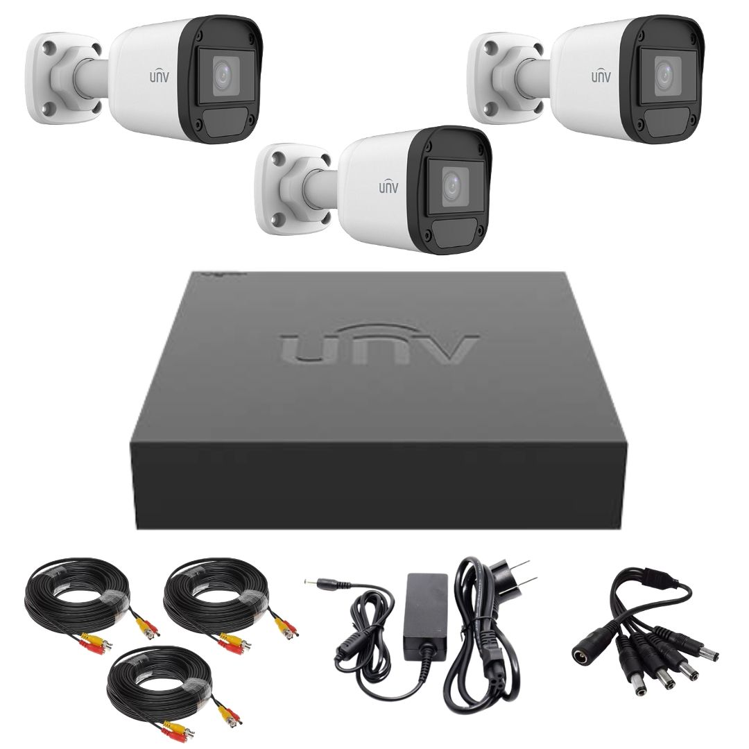 Uniview CCTV rendszer, 3 x 2 megapixeles kamerák, 20M infravörös, 4 ...