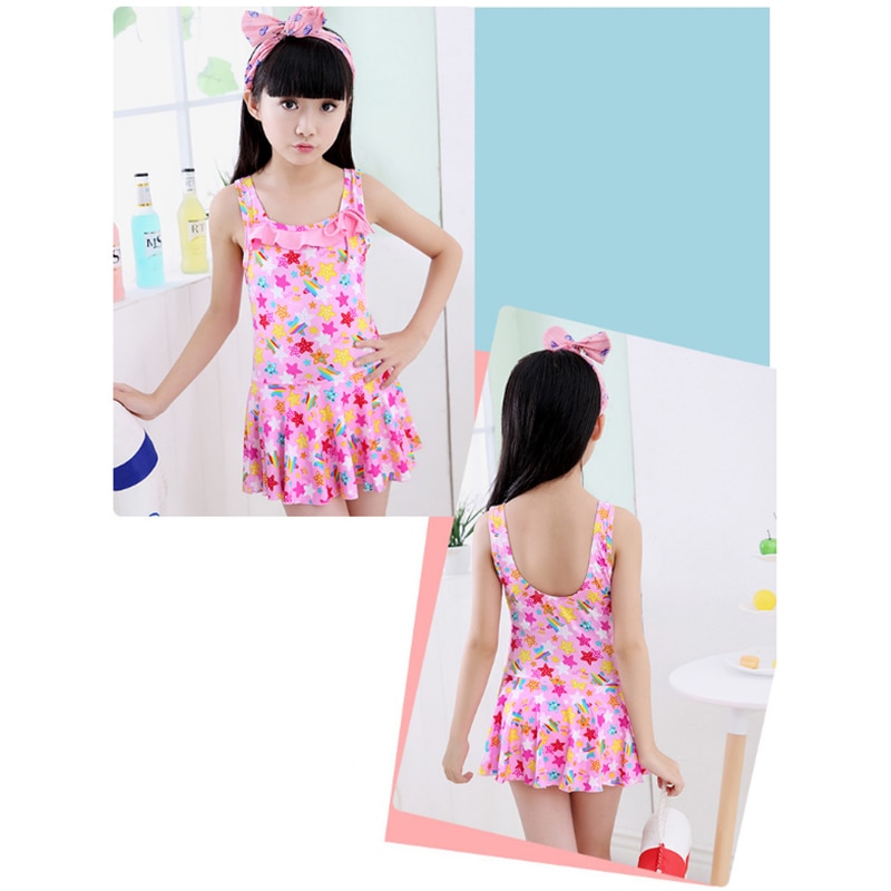 Costum de baie intreg pentru fetite, body cu fustita, model chic ...