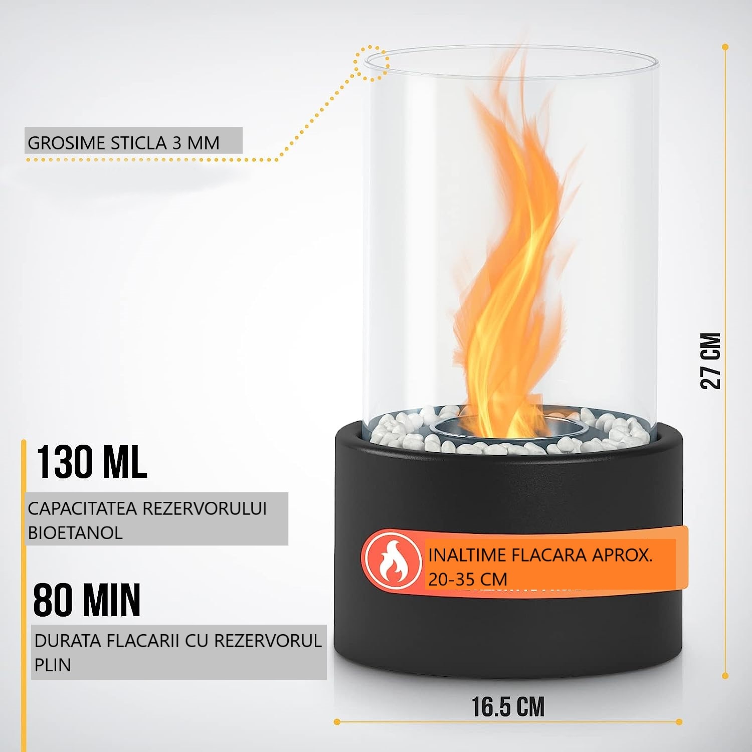 Semineu mobil cu bioetanol, otel, 17 x 17 x 27 cm, negru - eMAG.ro