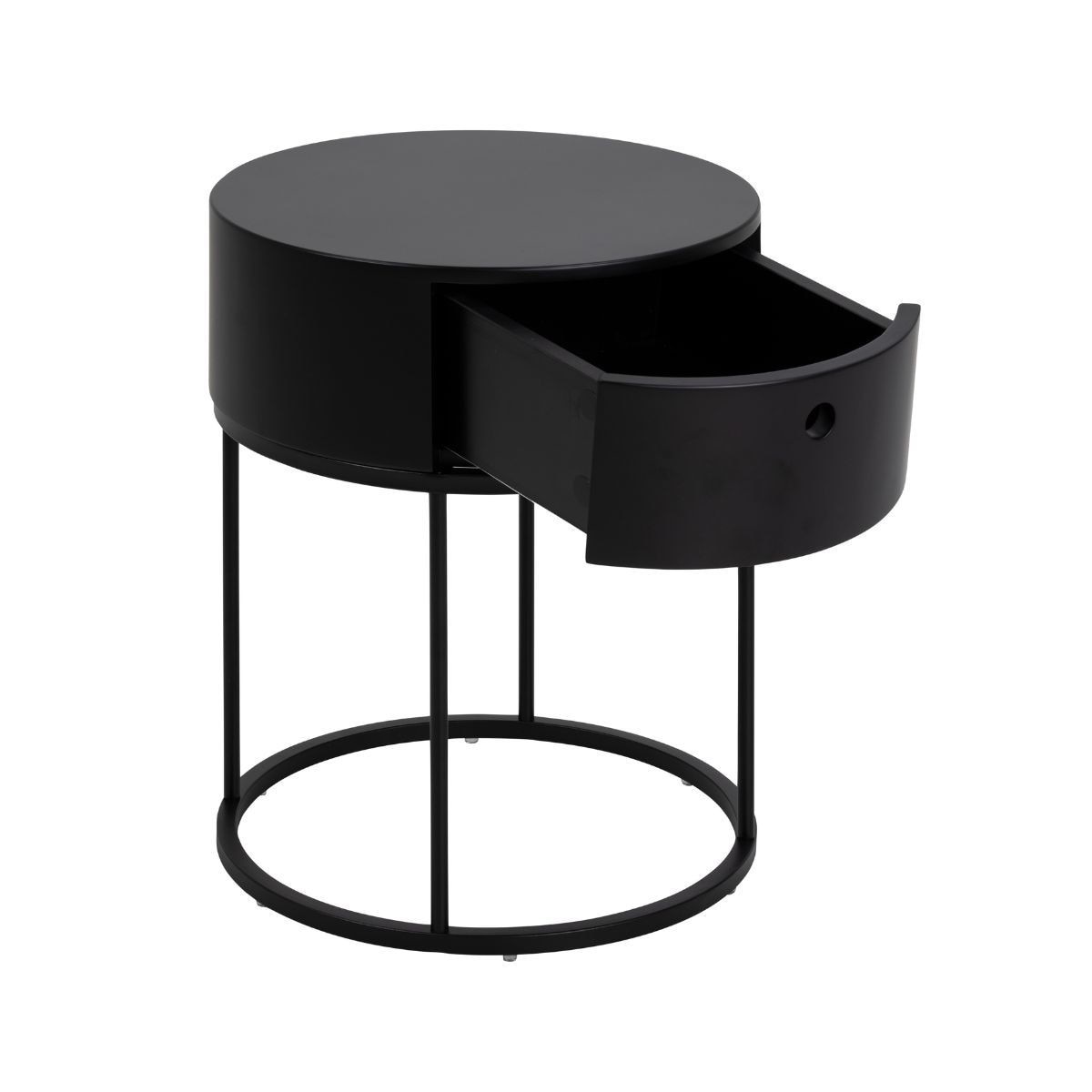 Noptiera neagra din MDF si otel, inaltime 51 cm, diametru 40 cm, Polo ...