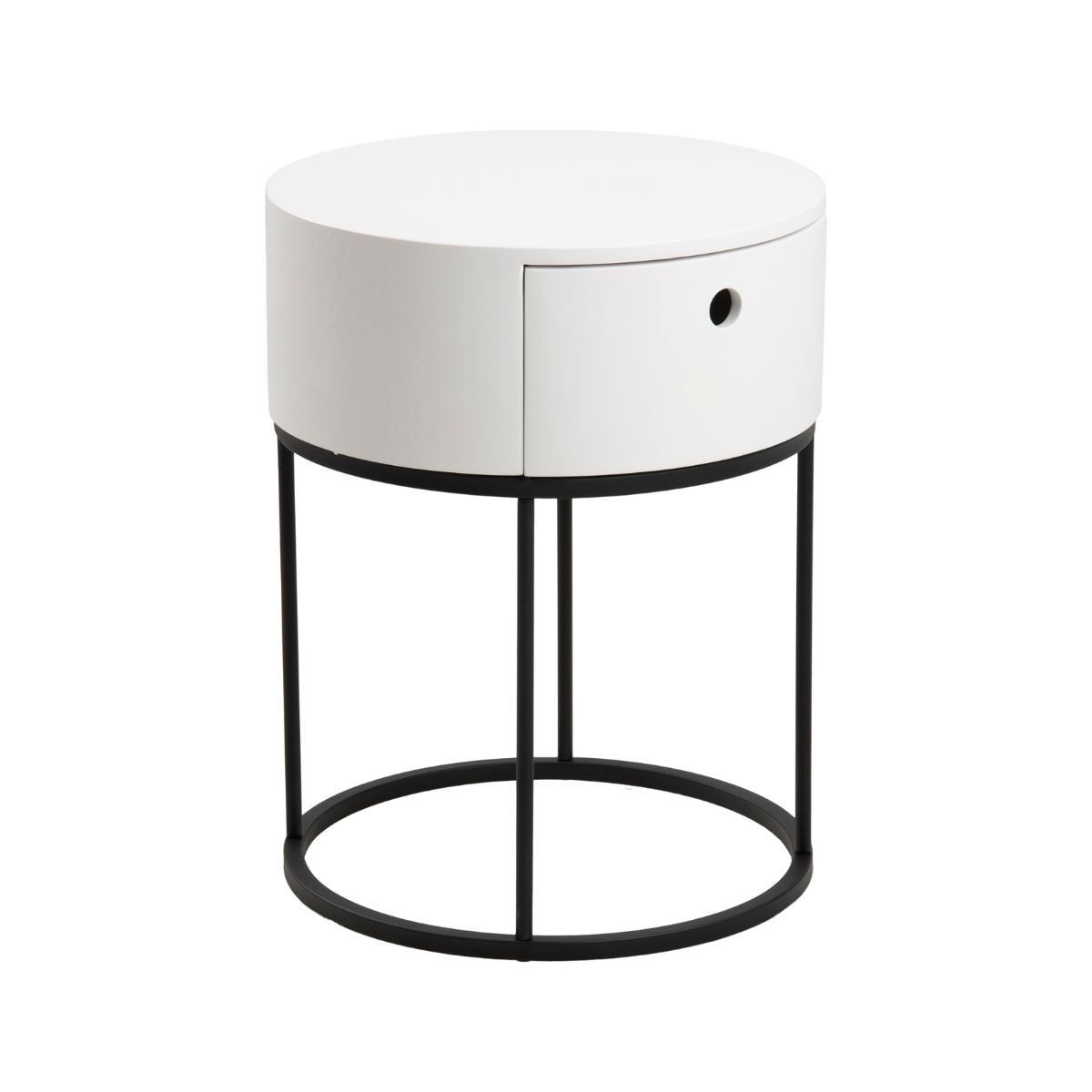 Noptiera alba din MDF si otel, inaltime 51 cm, diametru 40 cm, Polo ...