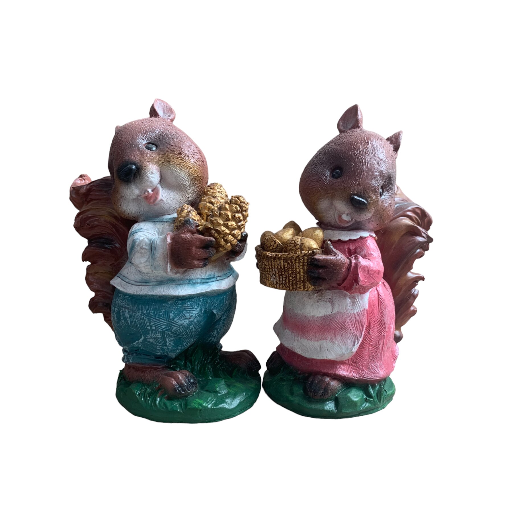 Figurina de gradina, 2 veverite, polystone, pictata manual, inaltime 22 ...