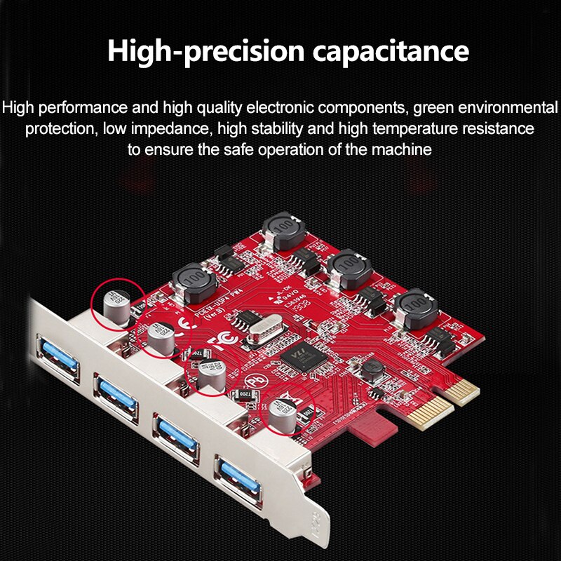 PCI-E към USB 3.0 карта, Jeswo, 4 порта, червена - eMAG.bg