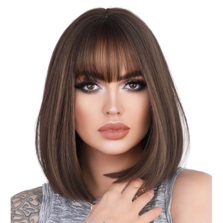 Peruca din par natural Adonia, Buenobia, Castaniu - eMAG.ro