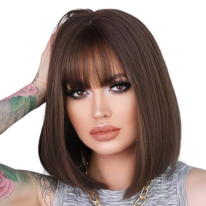 Peruca din par natural Adonia, Buenobia, Castaniu - eMAG.ro