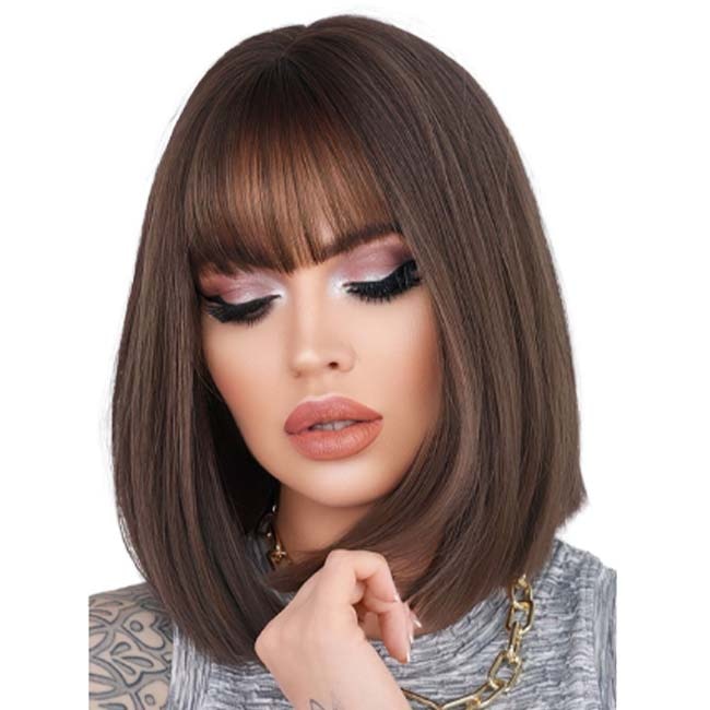 Peruca din par natural Adonia, Buenobia, Castaniu - eMAG.ro