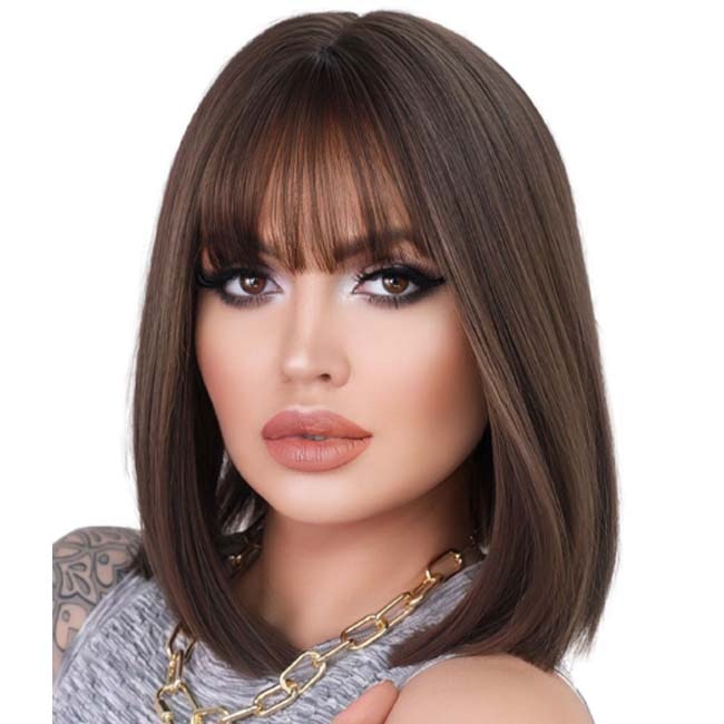 Peruca din par natural Adonia, Buenobia, Castaniu - eMAG.ro