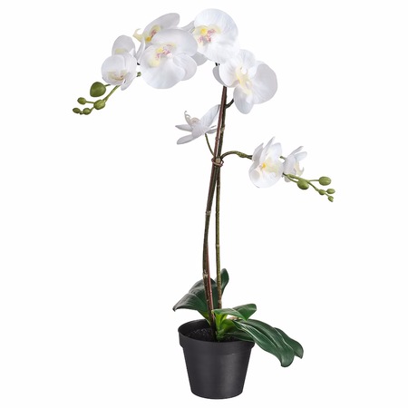 Planta artificiala, interior/exterior, orhidee alba, Ø ghiveci 12 cm ...